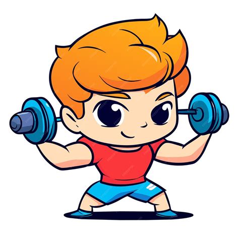 Cute Boy Working Out With Dumbbell Vector Graphic Premium Ai