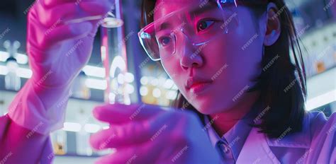 Premium Photo Innovative Research Asian Female Scientist Conducting Chemical Experiments In