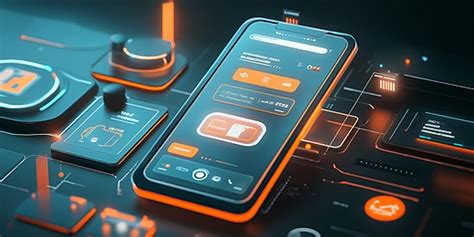 Futuristic Mobile App Interface Design For Smart Devices Orange And Blue Background Futuristic