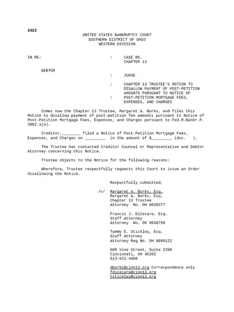 Motion To Disallow Post Petition Doc Template PdfFiller