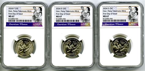2024 P D S Hon Patsy Takemoto Mink Quarter Set Ngc Ms67 First Day Of