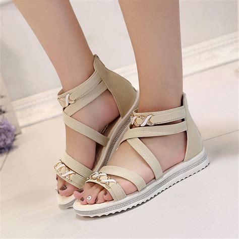 Buy Women Flat Shoes Summer Soft Leather Leisure Ladies Sandals At