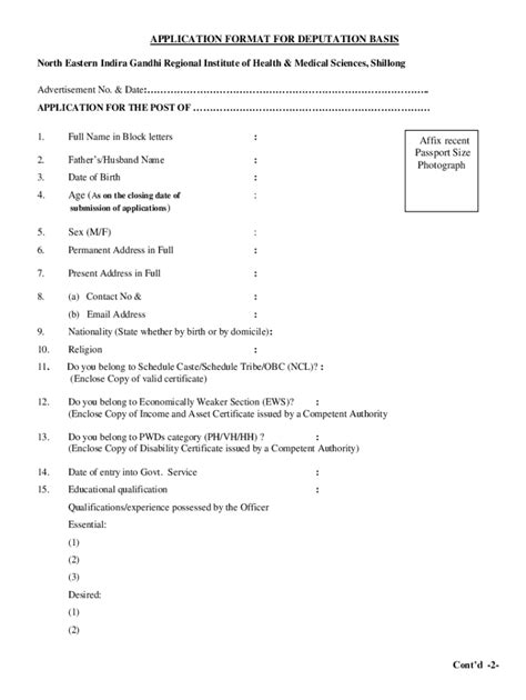 Fillable Online Application Format For Deputation Basis 4 Fax Email Print Pdffiller