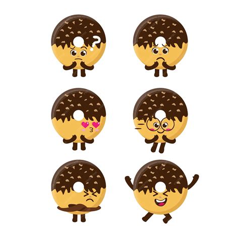 Premium Vector Flat Kawaii Cute Glazed Devil Food Donut Mascot Character Illustration Set