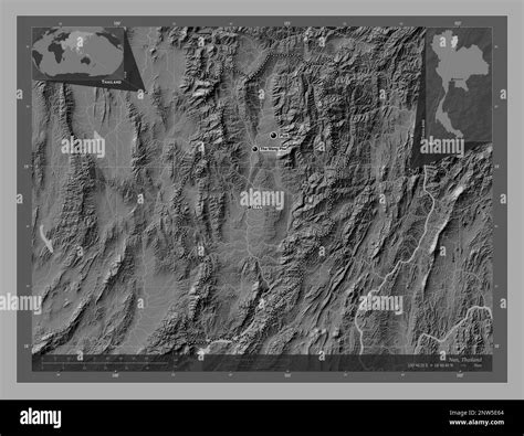 Nan Province Of Thailand Bilevel Elevation Map With Lakes And Rivers Locations And Names Of