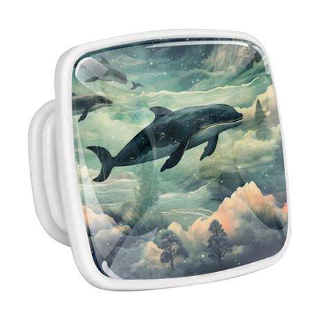 Whale Sea Ocean Fluorescent Drawer Pulls With Screws Square 4 Pack Glow