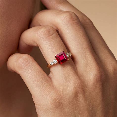 Princess Cut Ruby Graduating Accent Diamond Ring Geumjewels