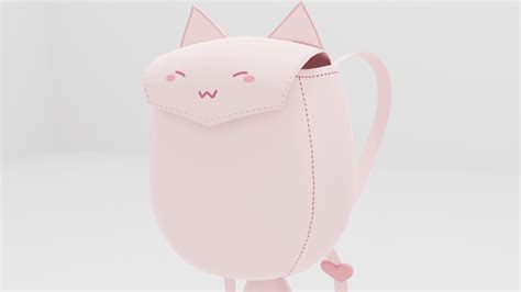 Cute Kitty Kat Back Pack Low Poly Vrchat Ready With Textures 3d Model Cgtrader