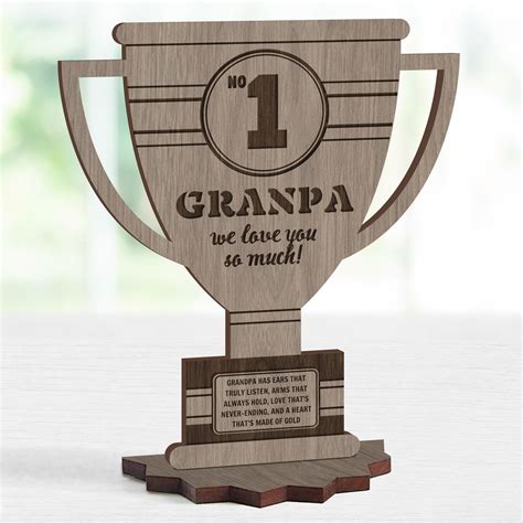 Personalised Number One Daddy Wooden Trophy Award Engraved World Greatest Grandpa Trophies