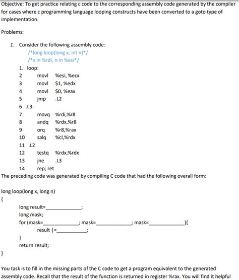 Objective To Get Practice Relating C Code To The Chegg Com