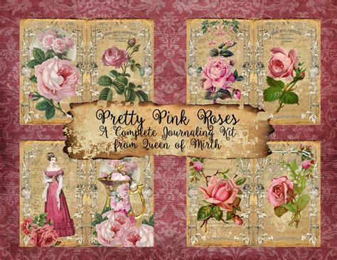 Pink Roses Big Journal Kit Vintage Floral Printable Digital Download