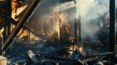 Devastating Aftermath Of A House Fire Showcasing Burnt Structure And