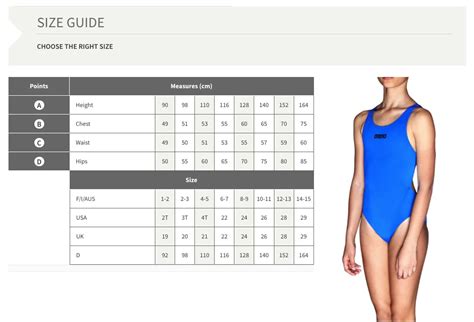Swimsuit Size Conversion Chart Pe