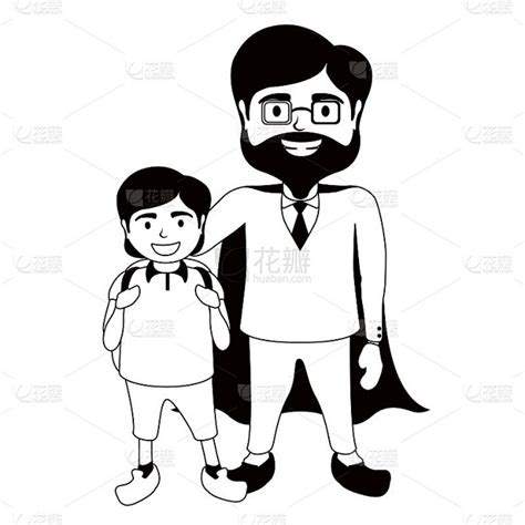 黑白的超级爸爸和一个男孩