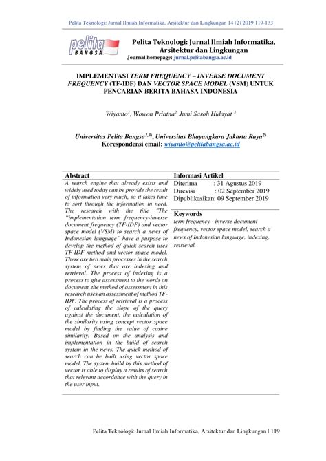Pdf Implementasi Term Frequency Inverse Document Frequency Tf Idf