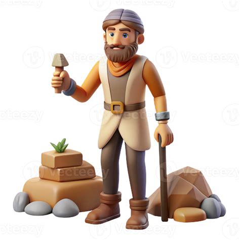 3d Cartoon Geologist With Rocks A Playful 3d Model Of A Cartoon