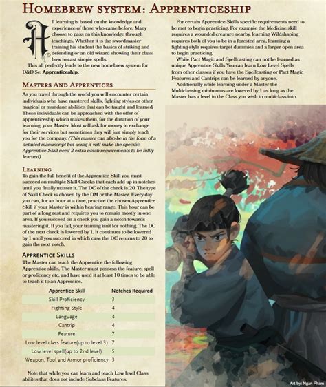 Apprenticeship System For Dandd 5e I Made This System For My Homebrew