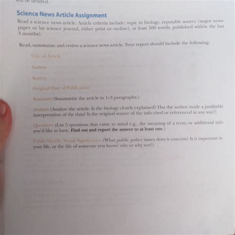 Solved Wll Be Delayed Science News Article Assignment Read