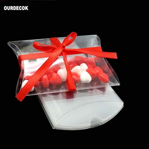 투명 Pvc 베개 모양 사탕 상자 10x7x2cm 투명 파티 결혼식 호의 홀더 초콜릿 상자 달콤한 사탕 가방 100 개