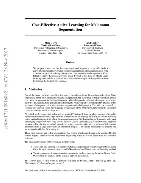 Pdf Cost Effective Active Learning For Melanoma Segmentation