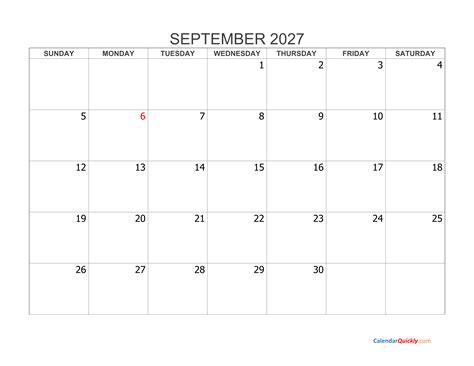 September 2027 Blank Calendar Calendar Quickly