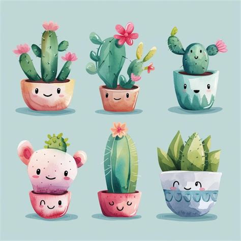 Premium Photo Cute Succulents Cactus Characters In Vibrant Colors