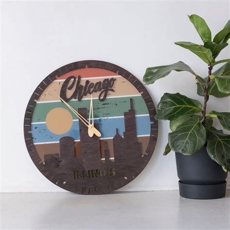 Chicago Wall Clock City Skyline Clock Chicago Clock City Etsy