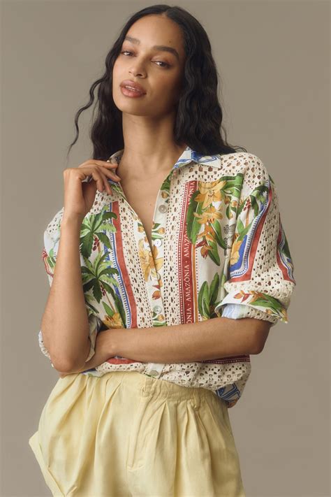 Farm Rio 트로피컬 데스티네이션 리넨 크로셰 셔츠 앤트로폴로지 한국 공식 스토어 유니크한 여성 패션 및 라이프스타일 편집샵 200개이상의 프리미엄 브랜드 여성