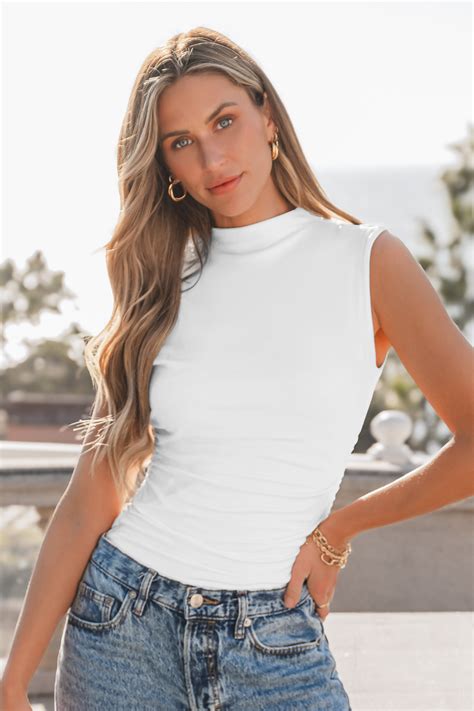 White High Neck Sleeveless Jersey Top