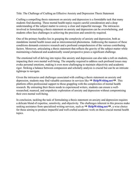 Anxiety And Depression Thesis Statement By San Jacinto College Issuu