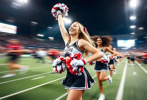 Cheerleaders Cheer On The Field With The Letters Quot On The Side