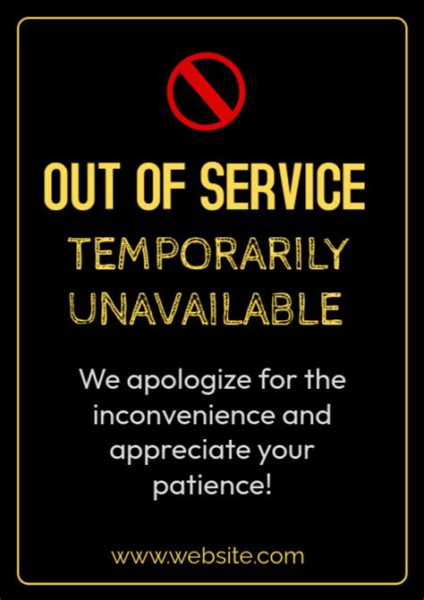 Black Modern And Minimal Out Of Service Sign A4 Template Postermywall