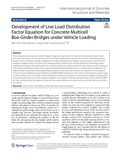 Pdf Development Of Live Load Distribution Factor Equation For Girder