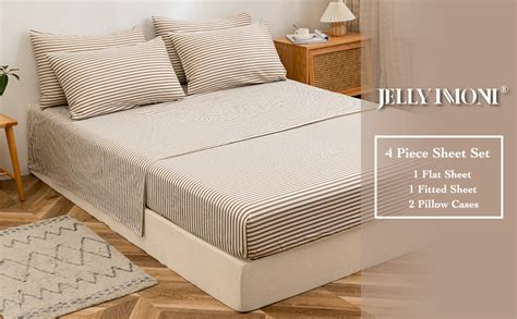 Jellymoni Striped Sheets Set Queen Size 4 Pieces 100