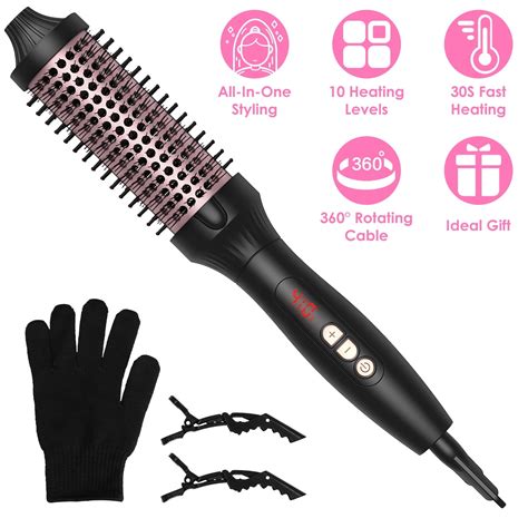 Moclever 3 In 1 Thermal Brush Hair Curler Dryer Straightener With 10