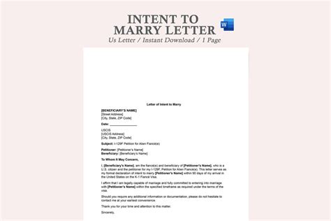 Letter Of Intent To Marryintent To Marry Letterletter Of Intent To