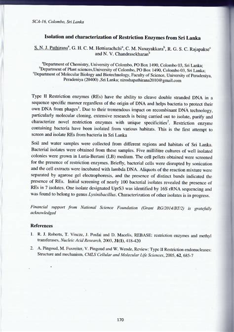 Pdf Isolation And Characterization Of Restriction Enzymes From Sri Lanka