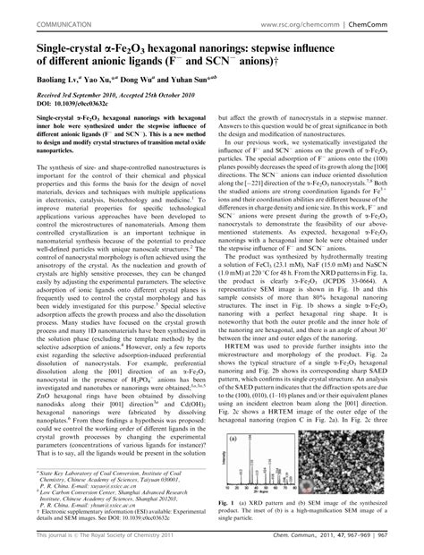 Pdf Single Crystal α Fe2o3 Hexagonal Nanorings Stepwise Influence Of