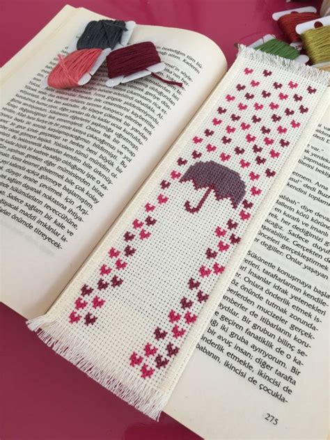Rain Of Hearts Handmade Cross Stitch Bookmark Cross Stitch Bookmarks