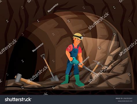 Mining Miner Cartoon Composition Underground Scenery Stock Vector