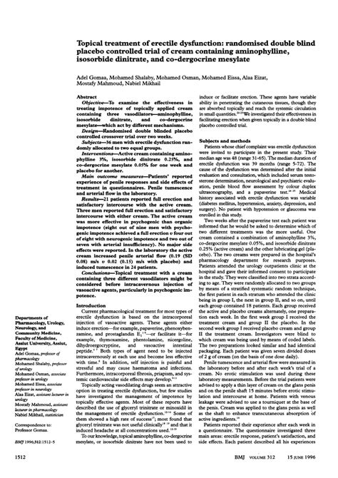 Pdf Topical Treatment Of Erectile Dysfunction Randomised Double