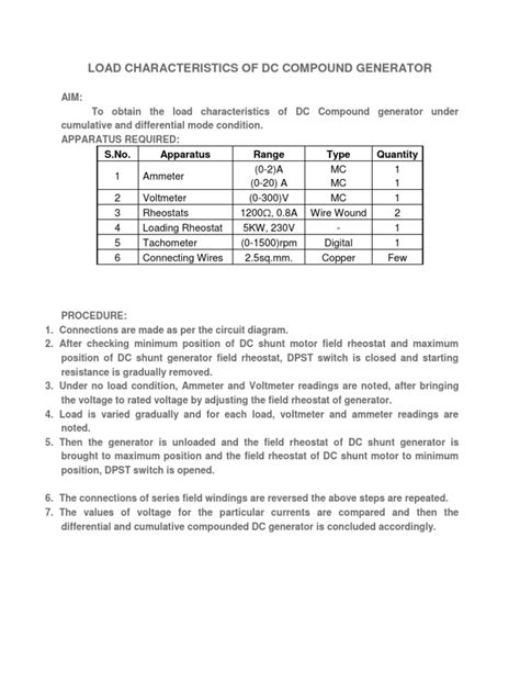 Load Test On Dc Compound Generator Pdf