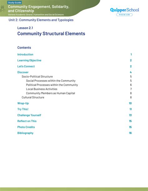 Community Structural Elements Study Guide