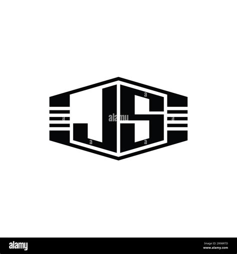 Js Letter Logo Monogram Hexagon Emblem Shape With Stripes Outline Style Design Template Stock