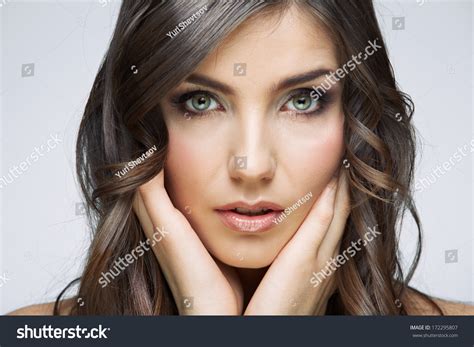 Woman Beautiful Face Portrait Skin Care Style Face Hand Touching