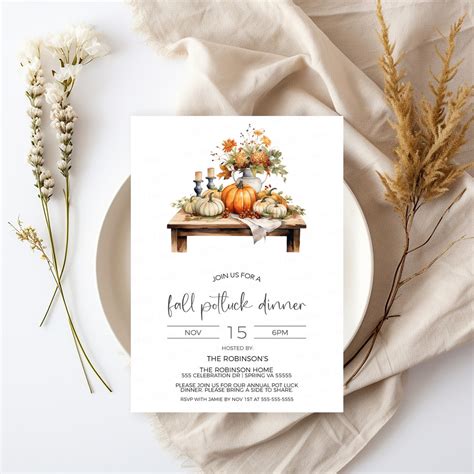 Fall Potluck Invitation Thanksgiving Potluck Invite Autumn Dinner