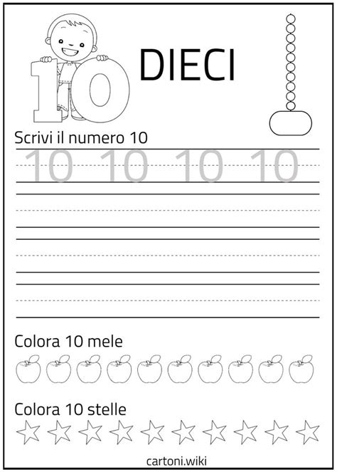 Scheda Didattica Sul Numero 10 Per Bambini Della Classe Prima Della