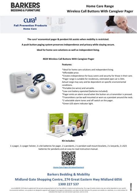 Cura1 Wireless Pager Kit Barkers Bedding And Mobility