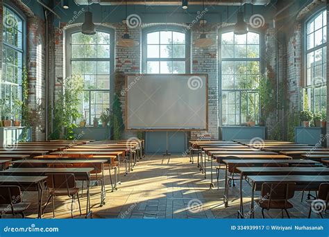 A Classroom With A Large Interactive Whiteboard And Neatly Arranged