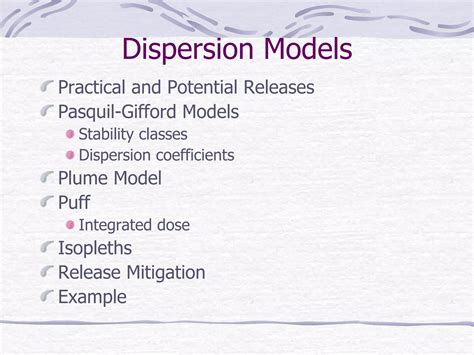Toxic Release And Dispersion Models Ppt